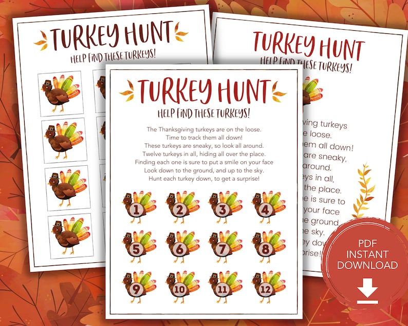 Turkey Hunt Thanksgiving Game for Kids and Adult Parties Instant ...