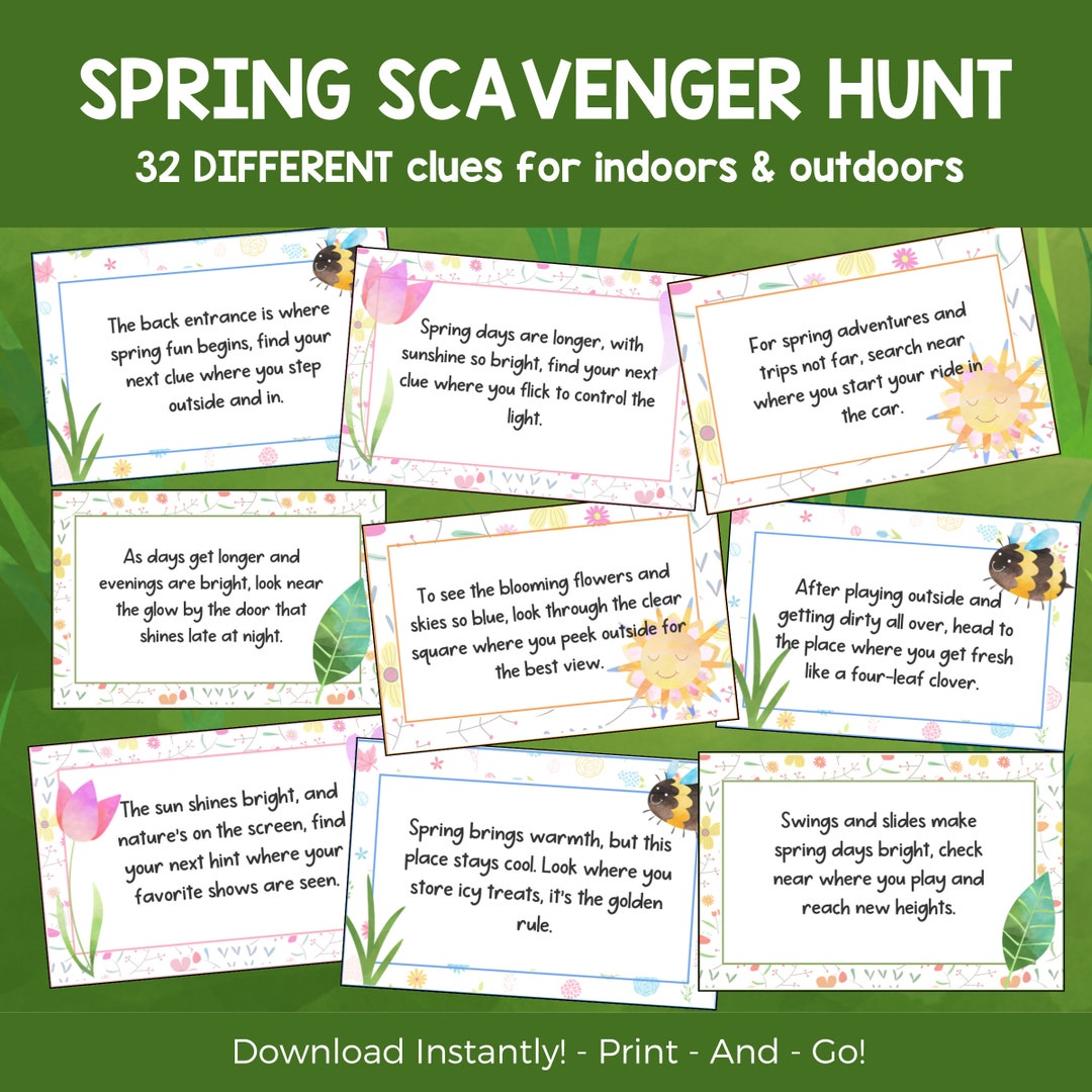 Spring Scavenger Hunt for Kids, Printable Nature Treasure Hunt, Indoor ...