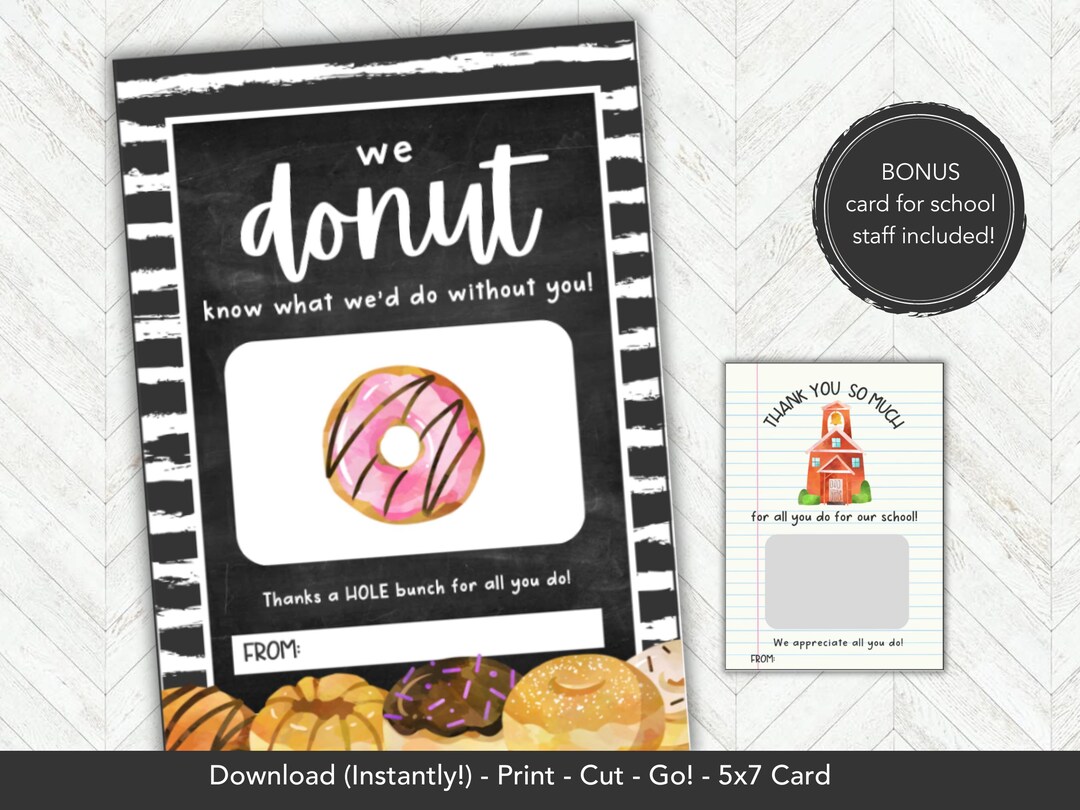 Teacher Appreciation Gift Card Holder, Donut Teacher Gift Printable ...