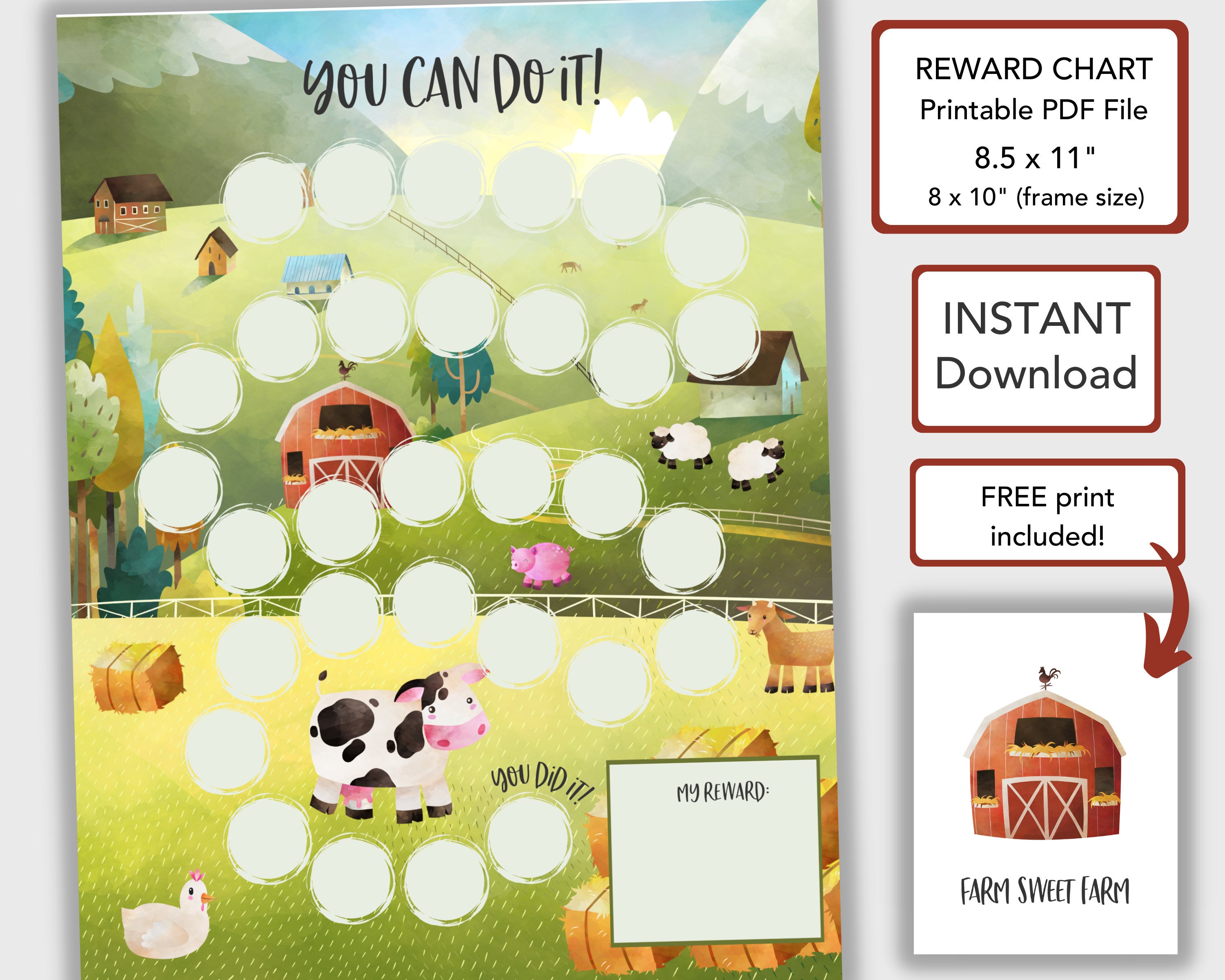 Farm Reward Chart for Kids Behavior Chart Printable Chore - Etsy UK