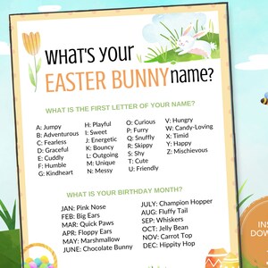 Whats Your Easter Bunny Name Easter Game Easter Printable - Etsy