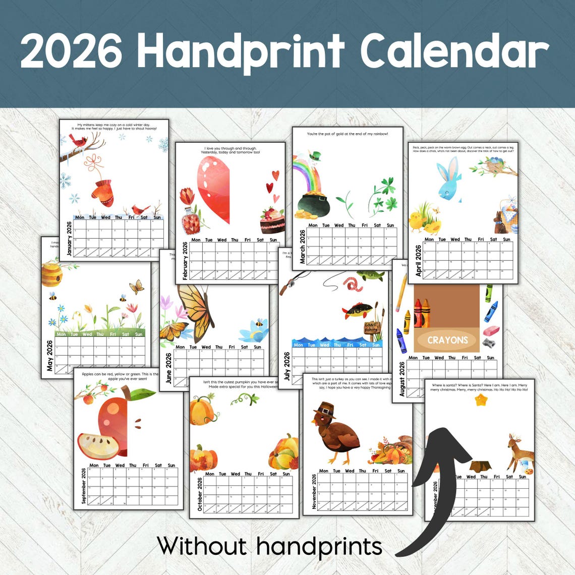 Handprint Calendar 2026, Preschool Handprint Art Printable, 1st Grade ...