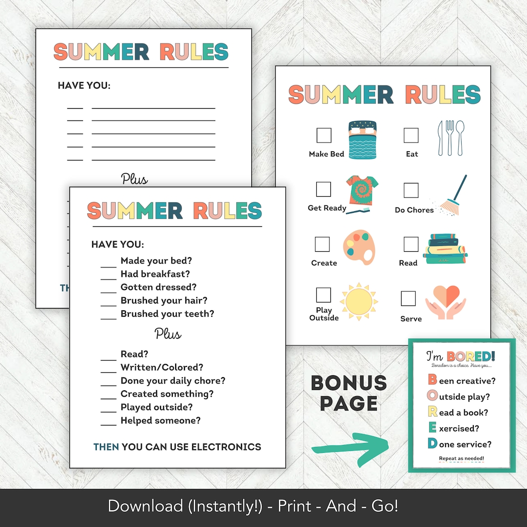 Summer Rules Printable, Summer Plan Ideas, Summer Rules List for Kids ...