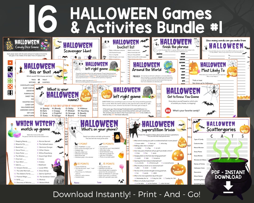 Printable Halloween Games Bundle Halloween Bundle Halloween - Etsy
