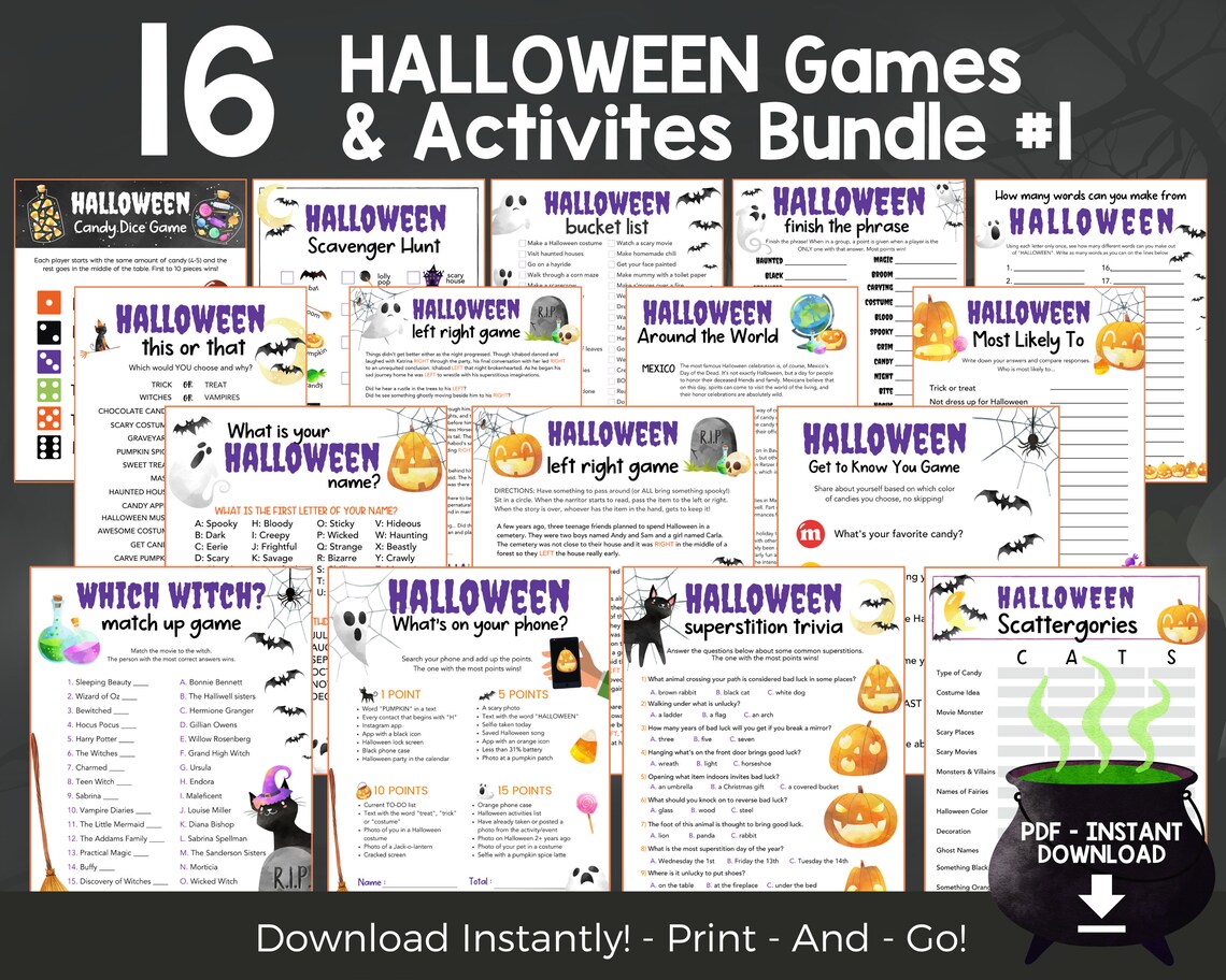 Printable Halloween Games Bundle Halloween Bundle Halloween - Etsy