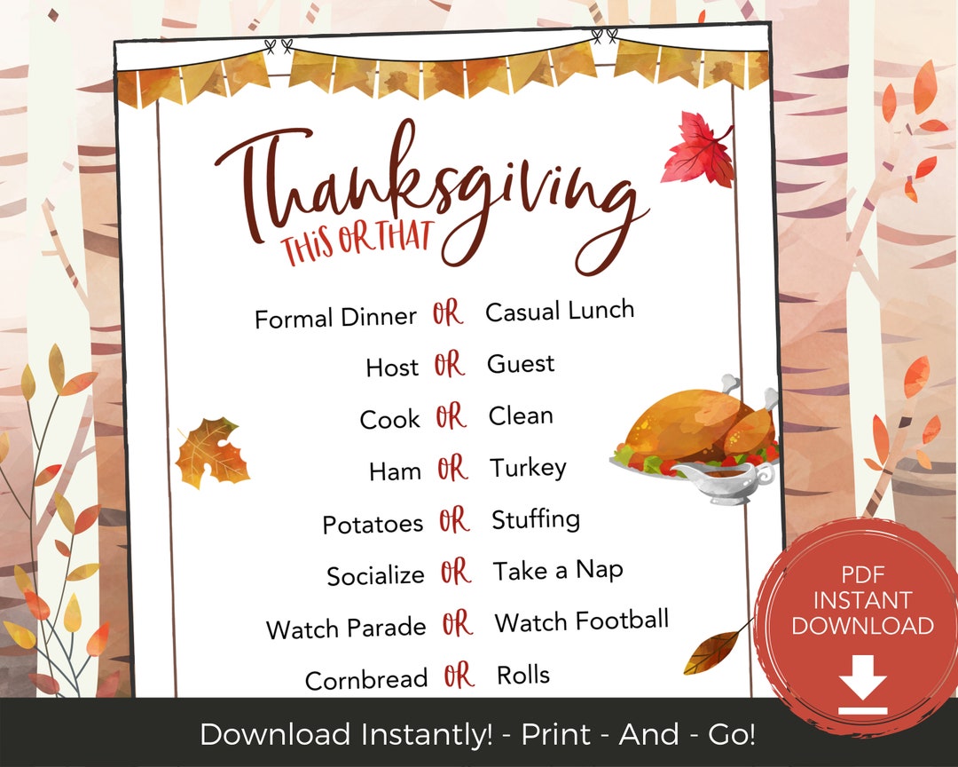 This or That Thanksgiving Game for Kids and Adult Parties - Etsy