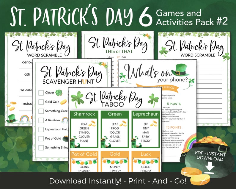 St Patrick's Day Game Bundle Printable Game for Kids - Etsy