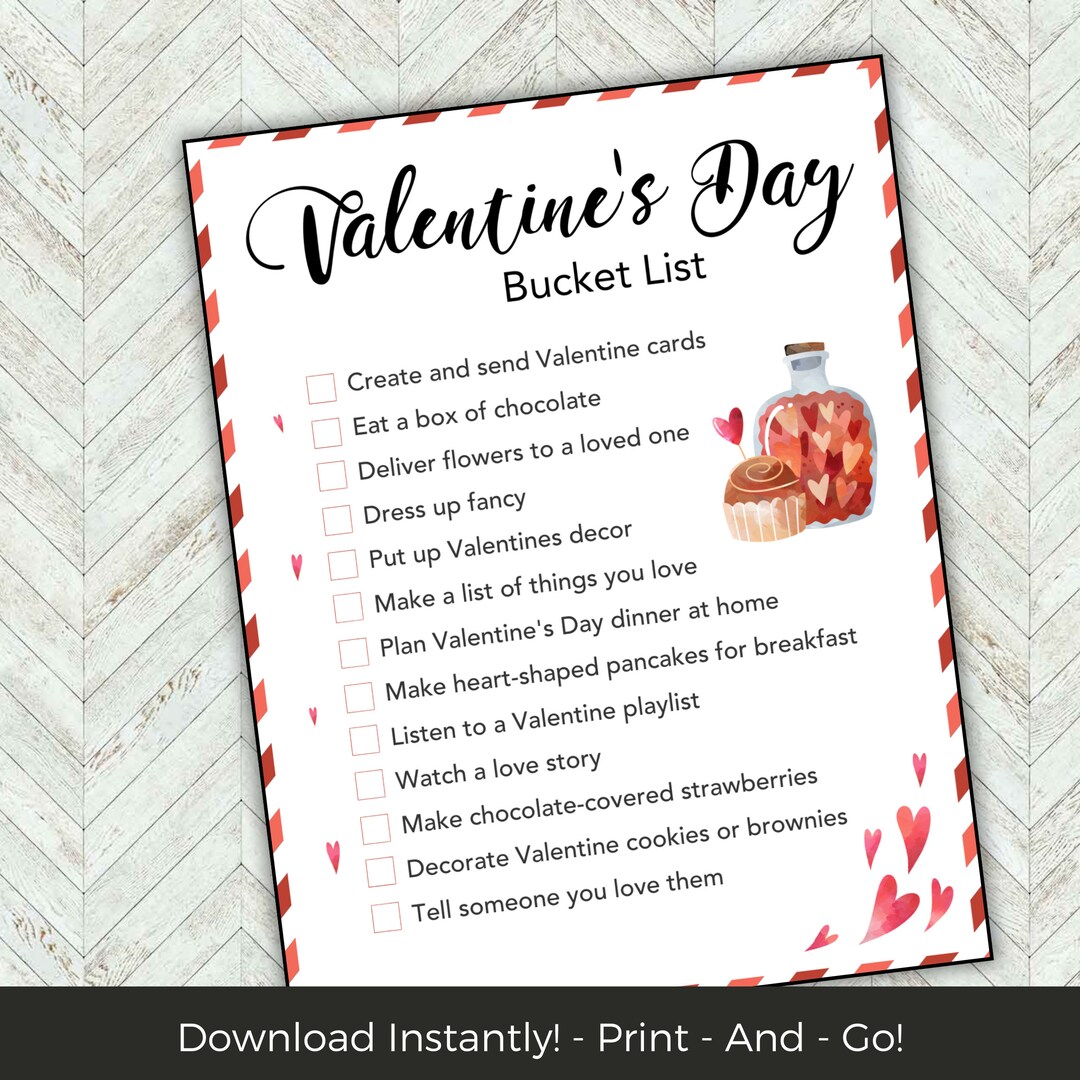 Valentine Bucket List, Printable Valentine Game or Activity, Valentine ...