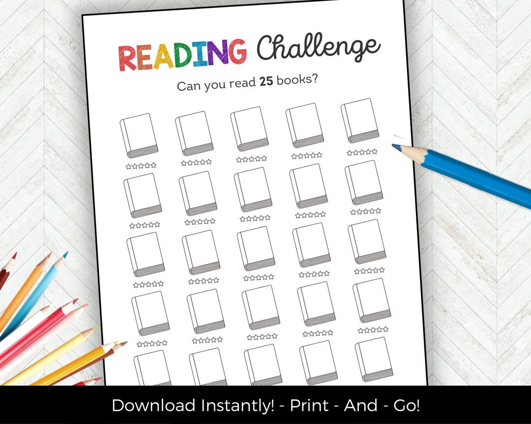 Book Reading Challenge Printable, 50 Book Challenge, Reading Tracker ...