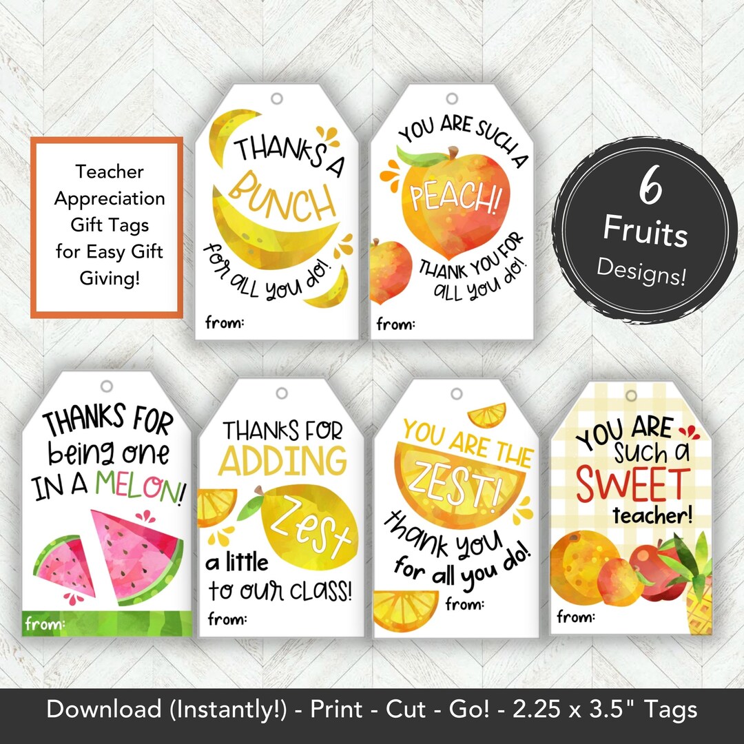 Fruit Teacher Appreciation Gift Tag, Bulk Teacher Gift Easy, School ...