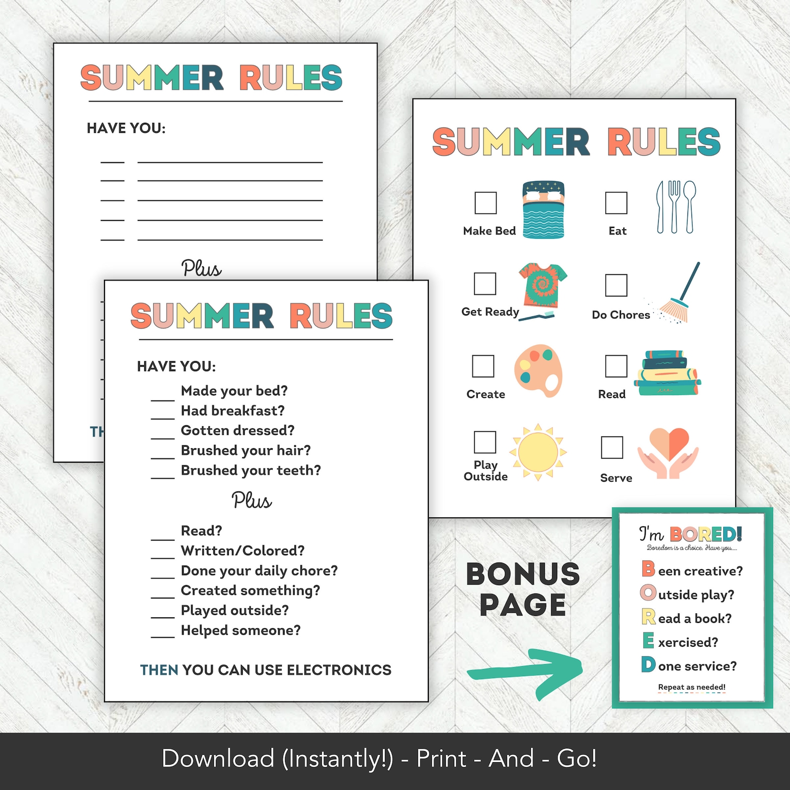 2025 Summer Calendar, Summer Planner Bundle, Kids Chore Chart, Summer ...