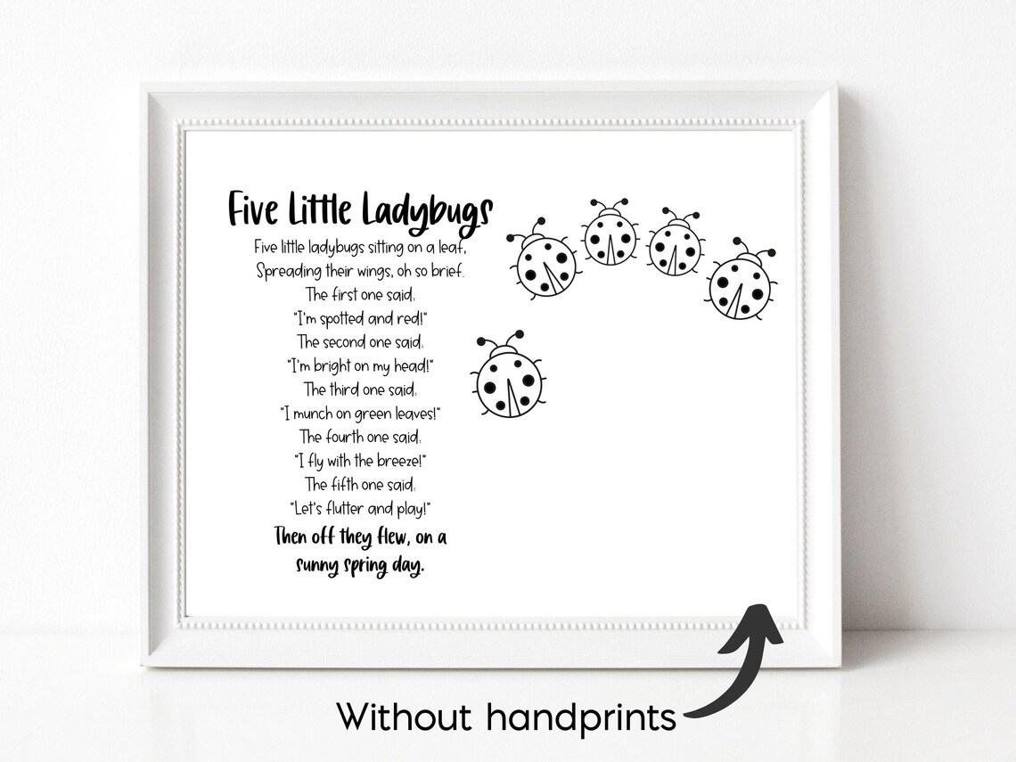 Five Little Ladybugs Handprint Craft Printable, Spring Preschool Poem ...