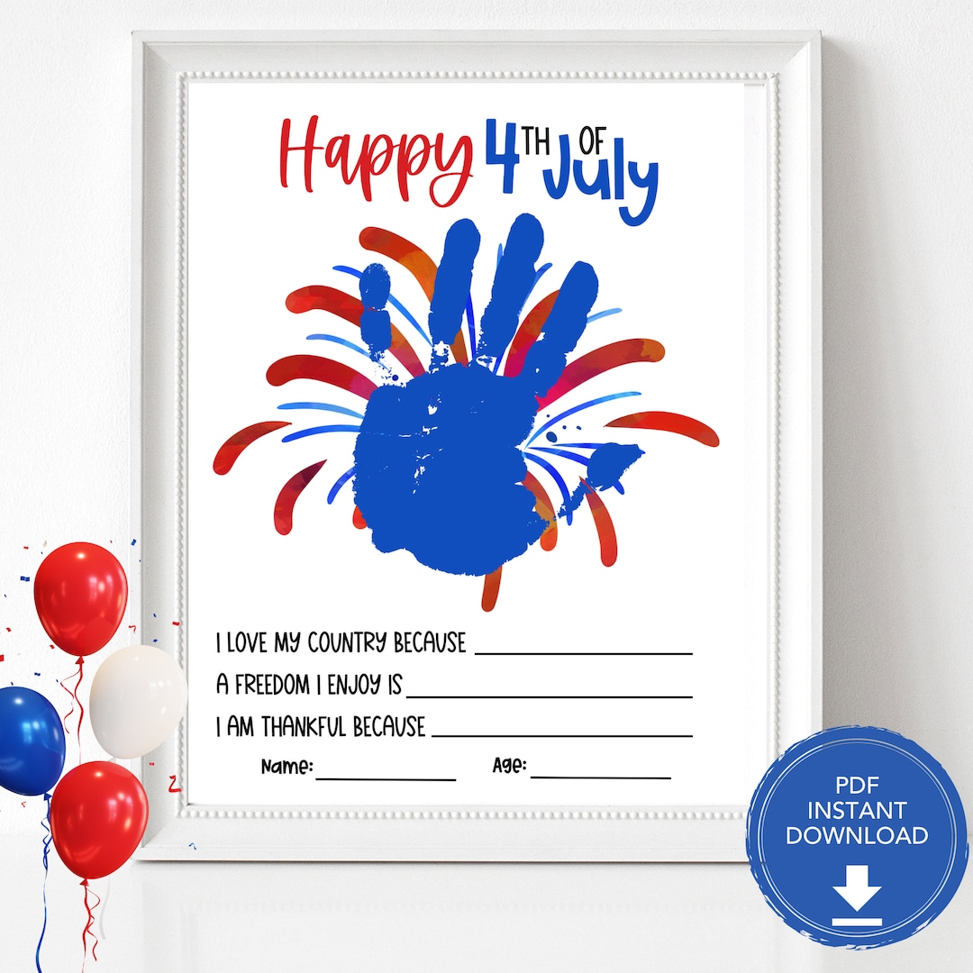 4th of July Handprint Art Activity, Fourth of July Firework Handprint ...