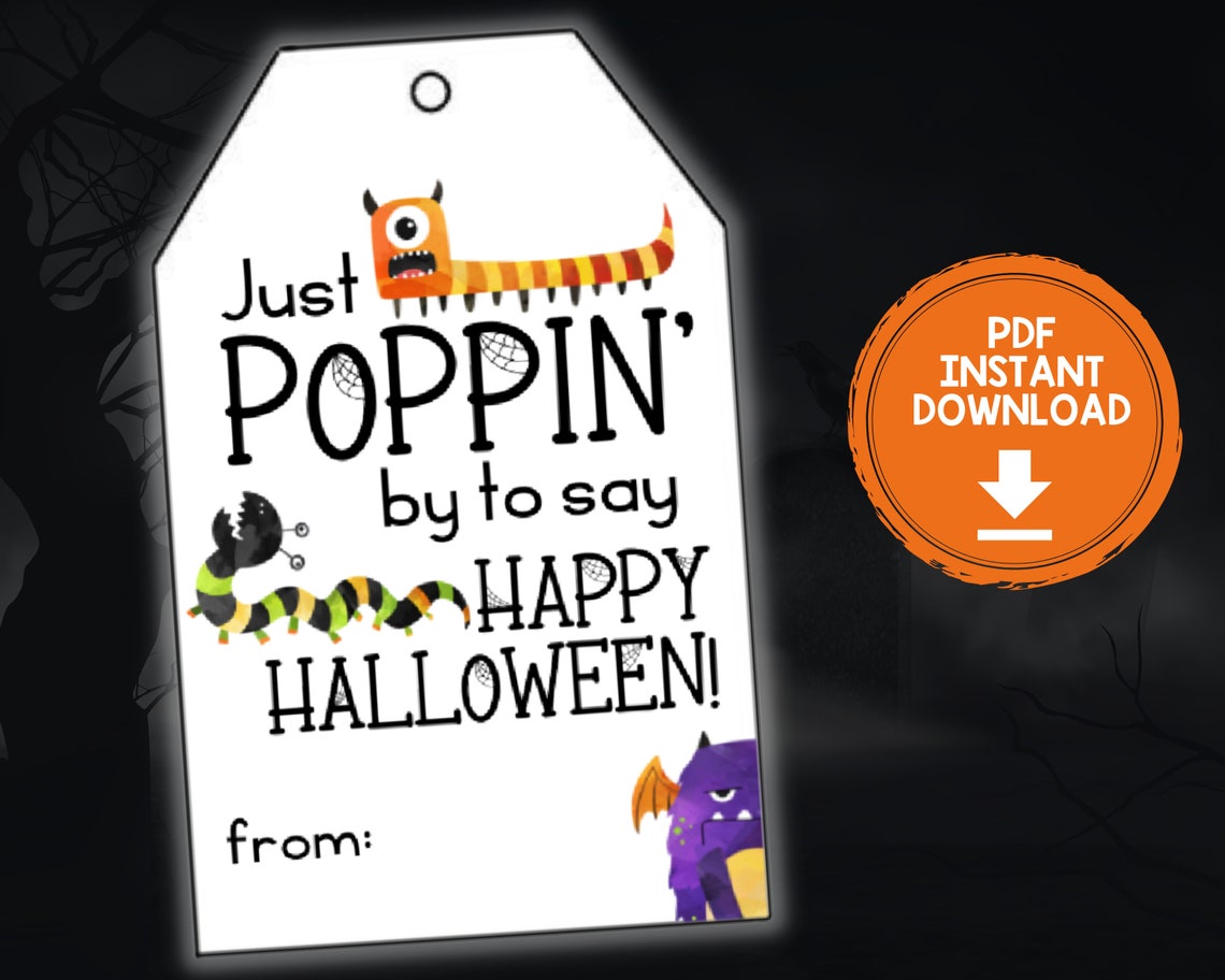 Halloween Popcorn Gift Tag Printable Halloween Party Favor - Etsy
