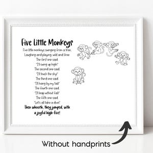 Five Little Monkeys Handprint Craft Printable, Preschool Handprint Poem ...
