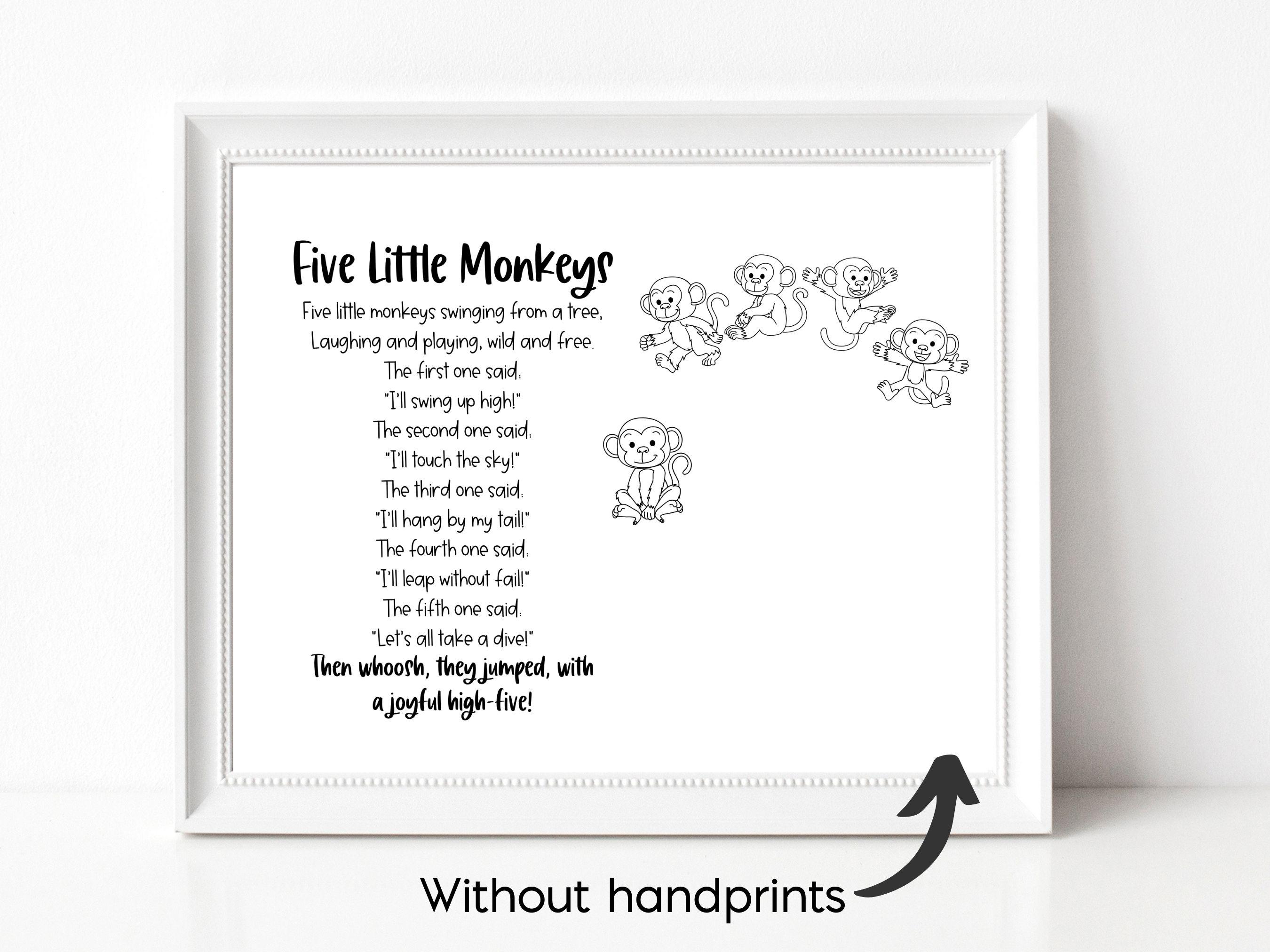 Five Little Monkeys Handprint Craft Printable, Preschool Handprint Poem ...