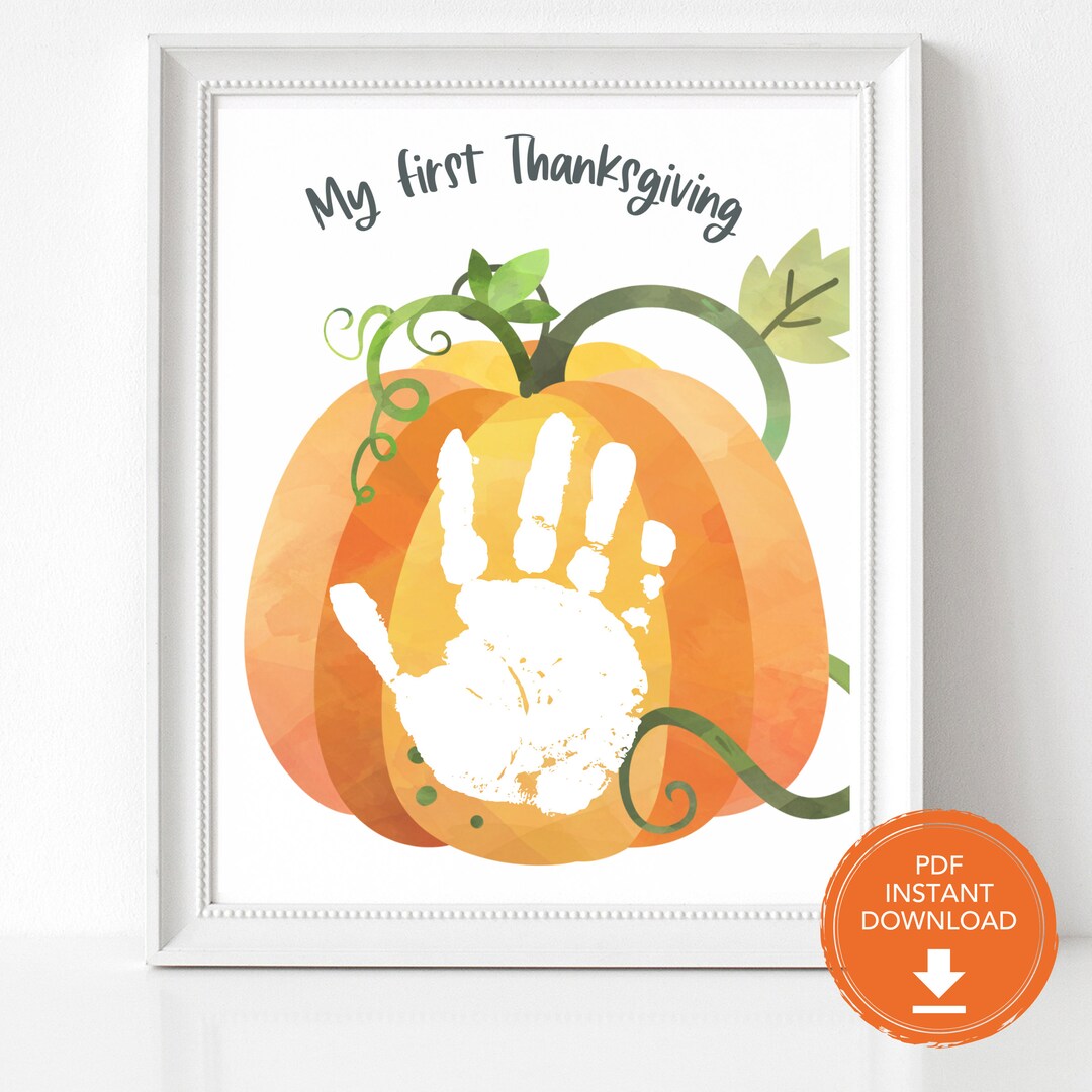 Fall Handprint Art, Thanksgiving Printable Handprint Art Pumpkin Craft ...