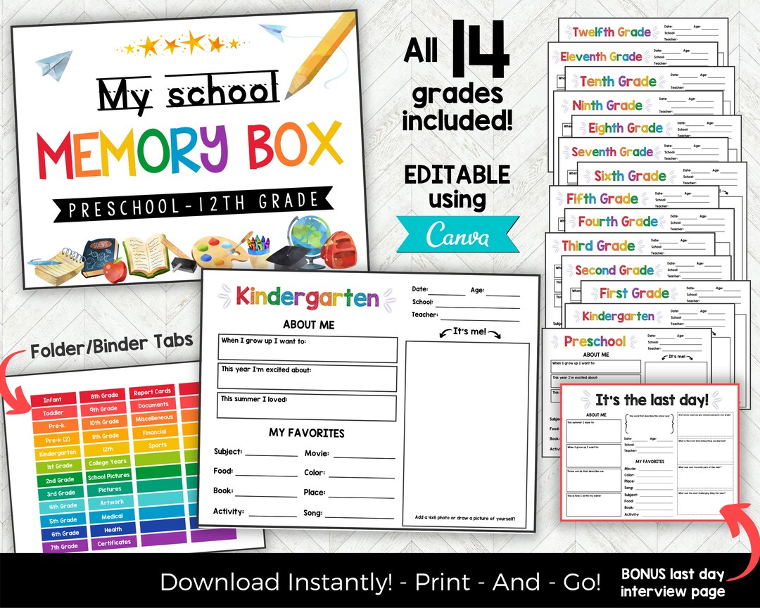 Kids Keepsake Journal, EDITABLE School Memory Book, Back to School ...