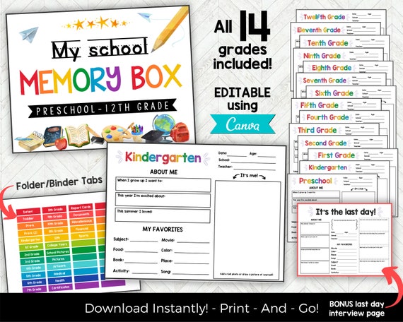 Kids Keepsake Journal EDITABLE School Memory Book Back to - Etsy