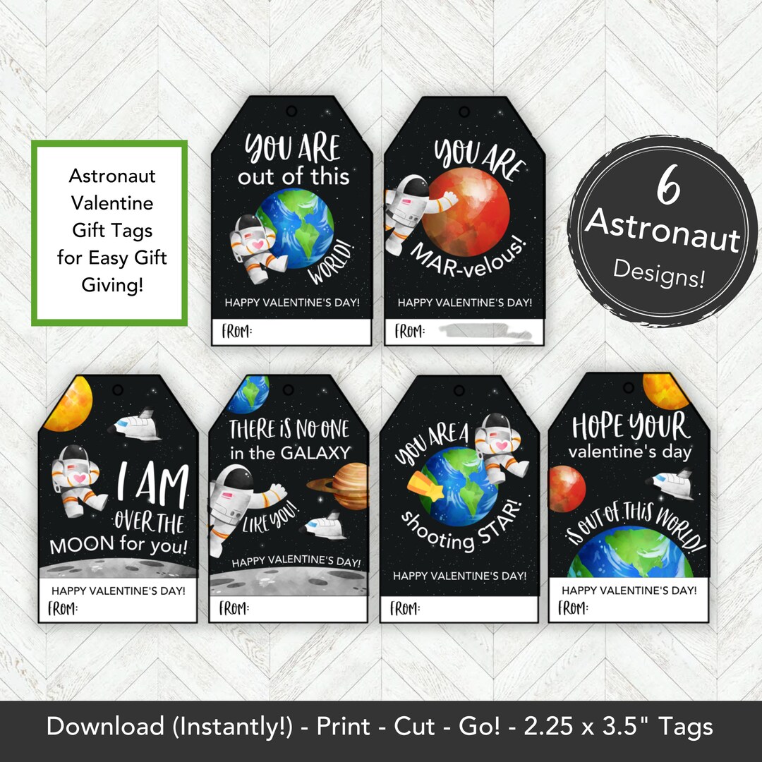 Outer Space Astronaut Valentine Gift Tag, Printable Classroom Valentine ...