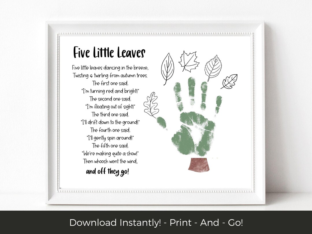 Five Little Leaves Handprint Craft Printable, Fall or Spring Poem ...