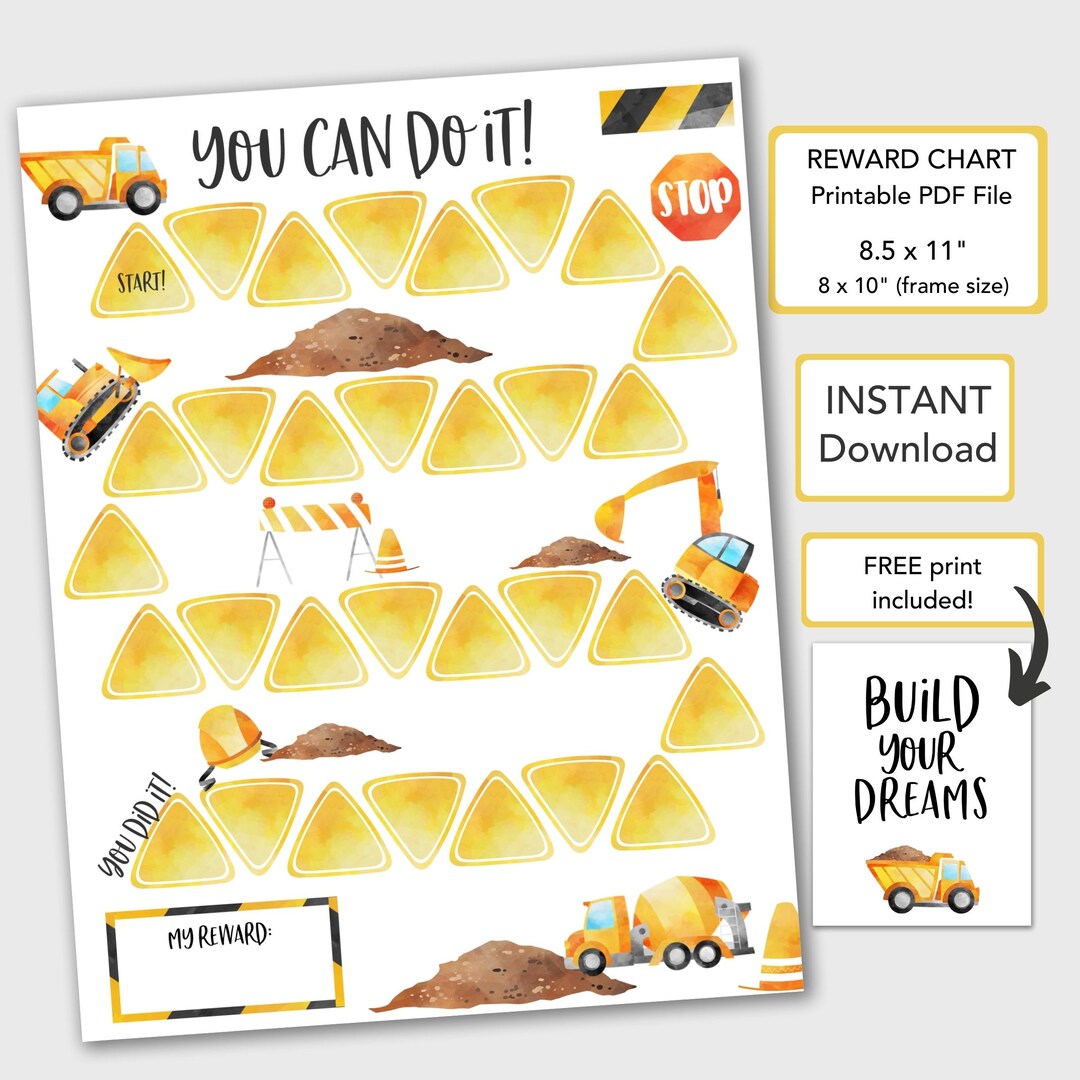 Construction Reward Chart for Kids Behavior Chart Printable, Chore ...