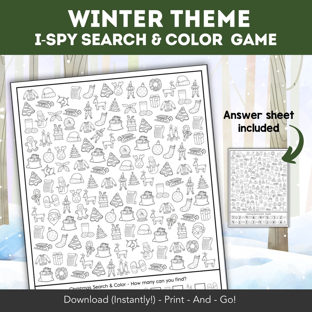 Winter I Spy Kids Activity, I Spy Coloring Page Worksheet Activity ...