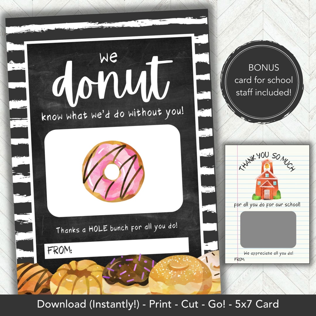 Teacher Appreciation Gift Card Holder, Donut Teacher Gift Printable ...