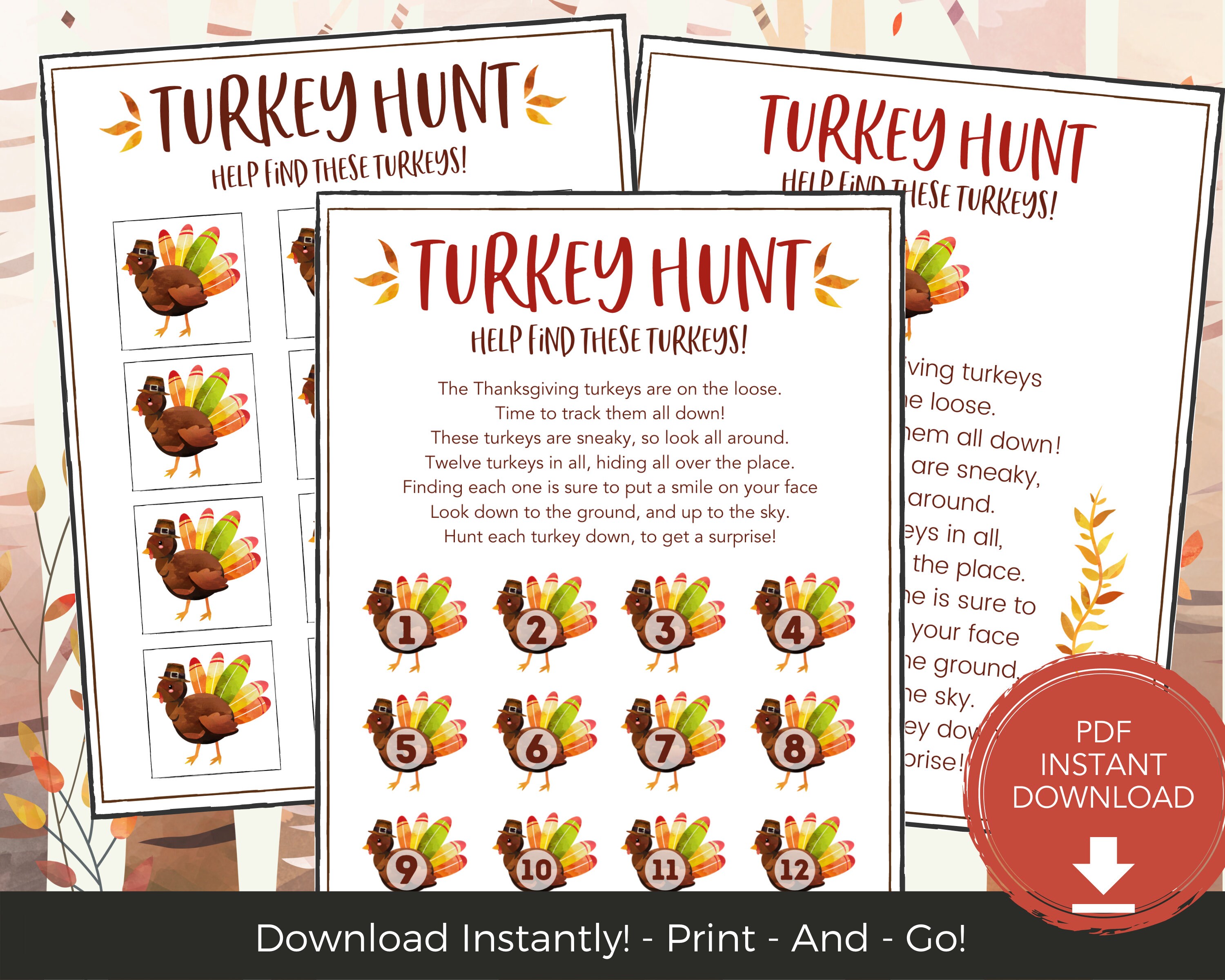 Turkey Hunt Thanksgiving Game for Kids and Adult Parties Instant ...