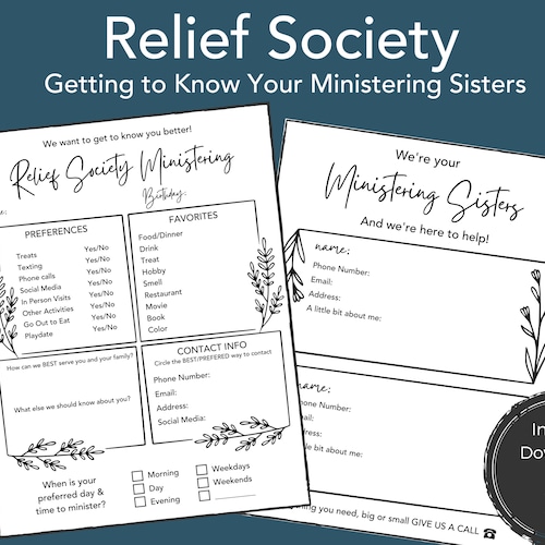 Ministering Assignment Cards LDS Relief Society Printable - Etsy