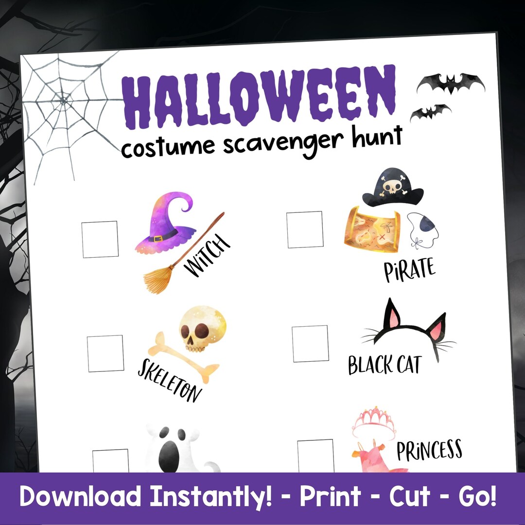 Costume Halloween Scavenger Hunt for Kids, Halloween Printable Party ...