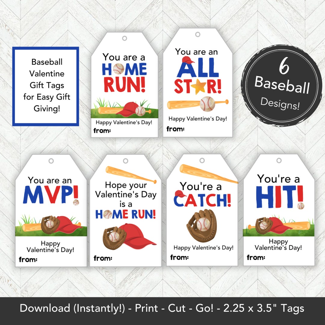 Baseball Valentine Gift Tag, Printable Classroom Valentine Card for ...