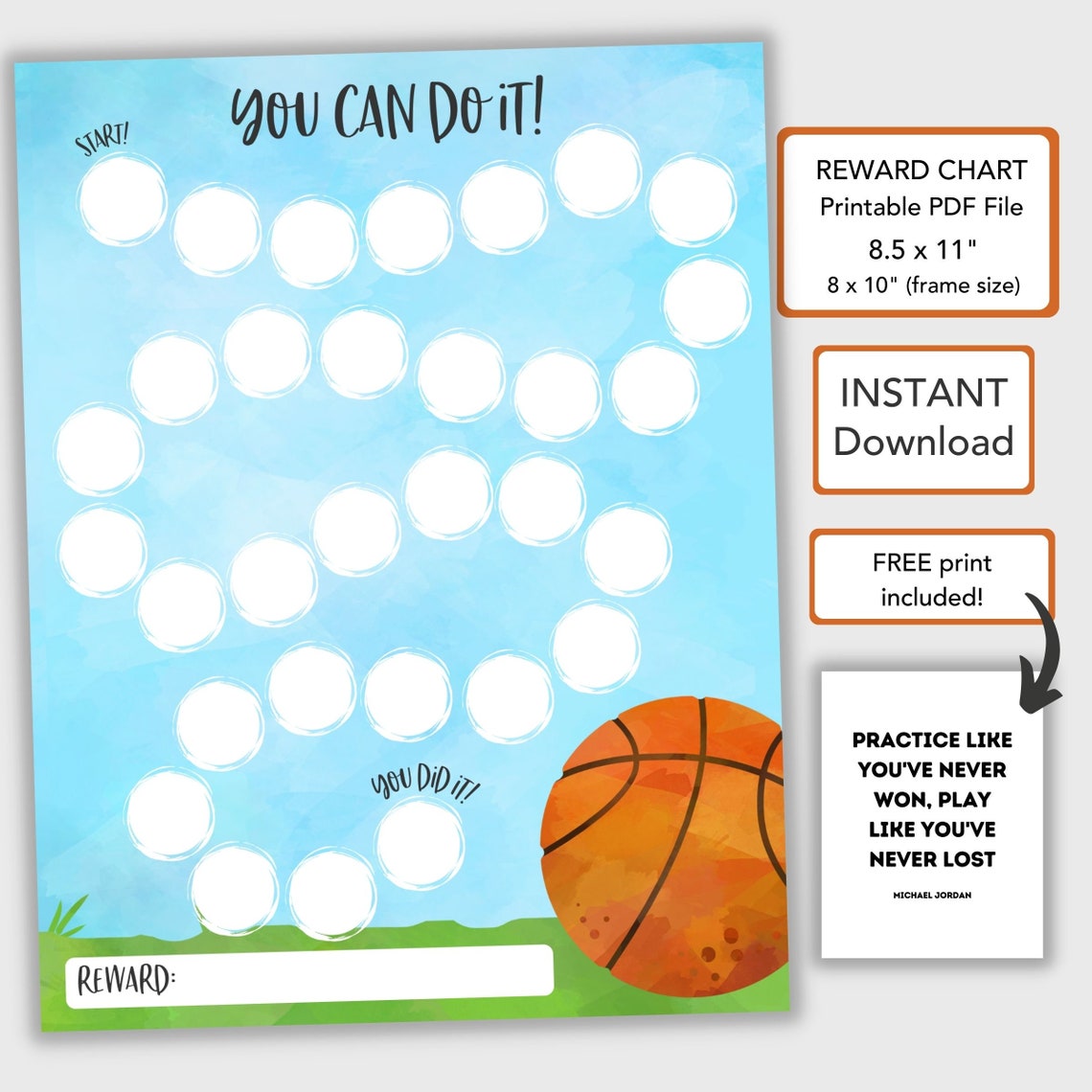 Basketball Reward Chart for Kids Behavior Chart Printable, Chore Chart ...