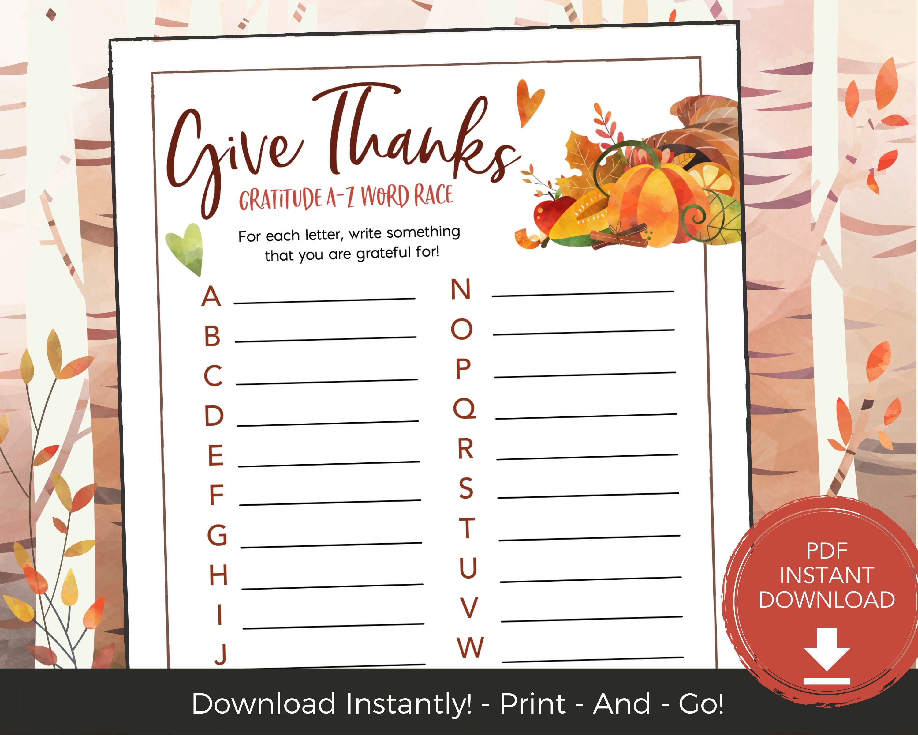 Gratitude Thanksgiving Game for Kids and Adult Parties Instant - Etsy