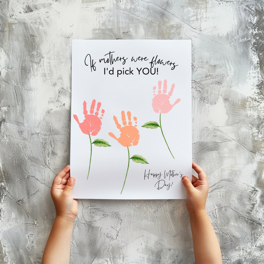 Mothers Day Flower Handprint Crafts for Kids, Mom Gift From Kids ...