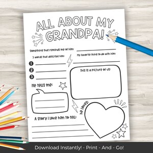 All About My Grandpa Printable Fathers Day Card, Sentimental Grandpa ...