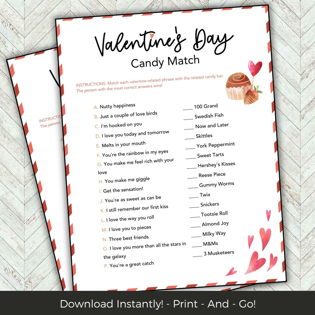 Valentines Candy Match, Valentine Printable Candy Game, Printable ...