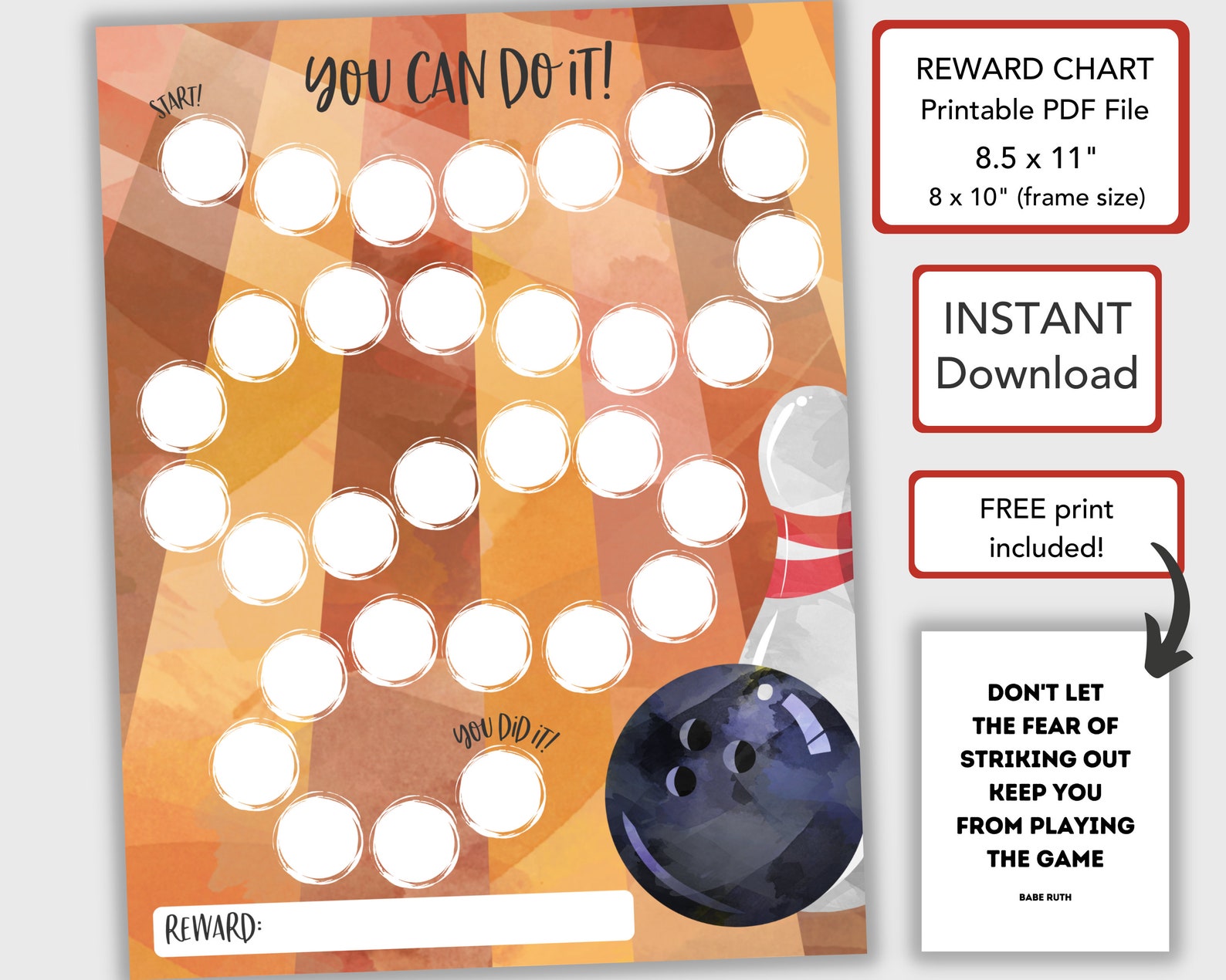 Bowling Reward Chart for Kids Behavior Chart Printable Chore - Etsy