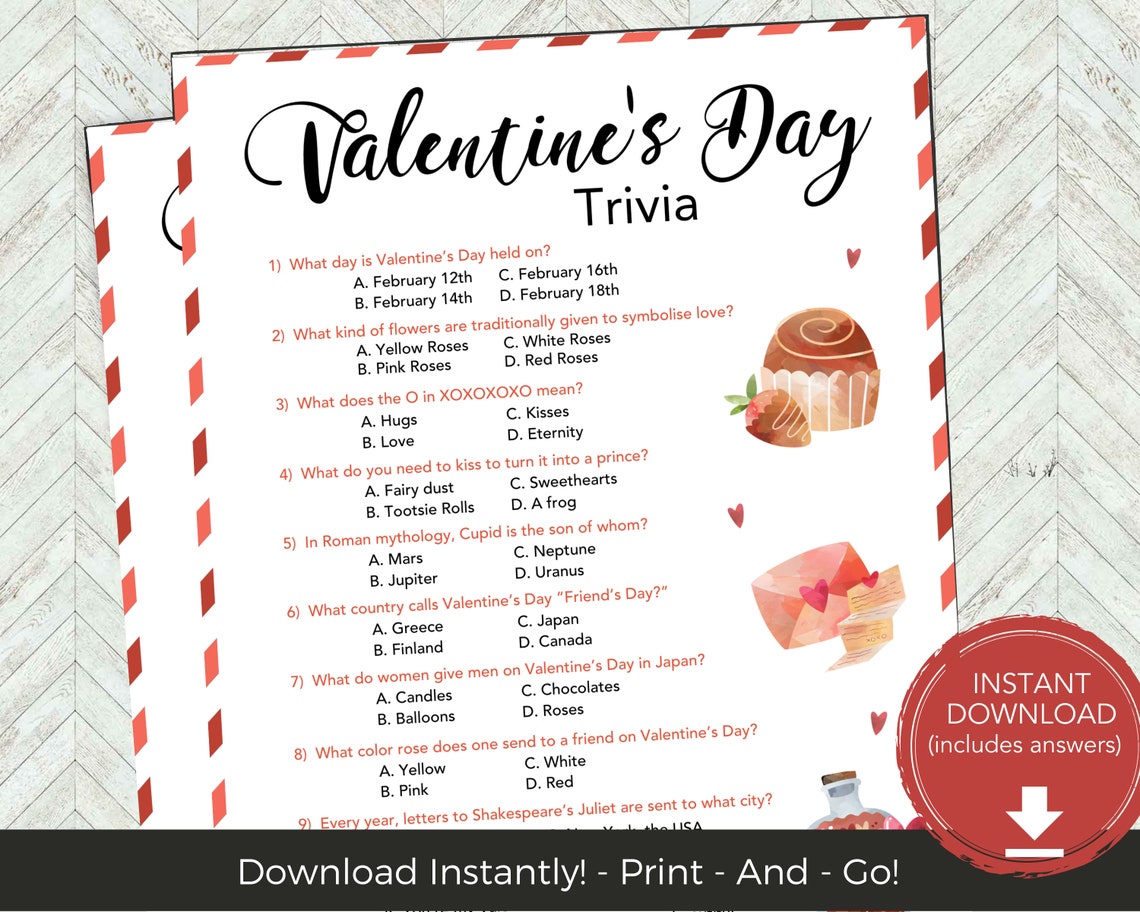 Valentines Trivia Game Printable Valentines Day Games for - Etsy