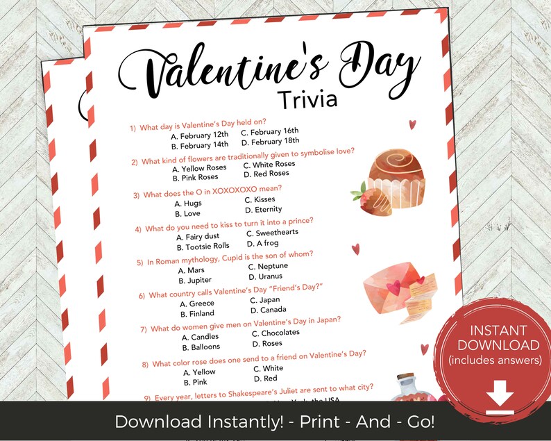 Valentines Trivia Game Printable Valentines Day Games for - Etsy