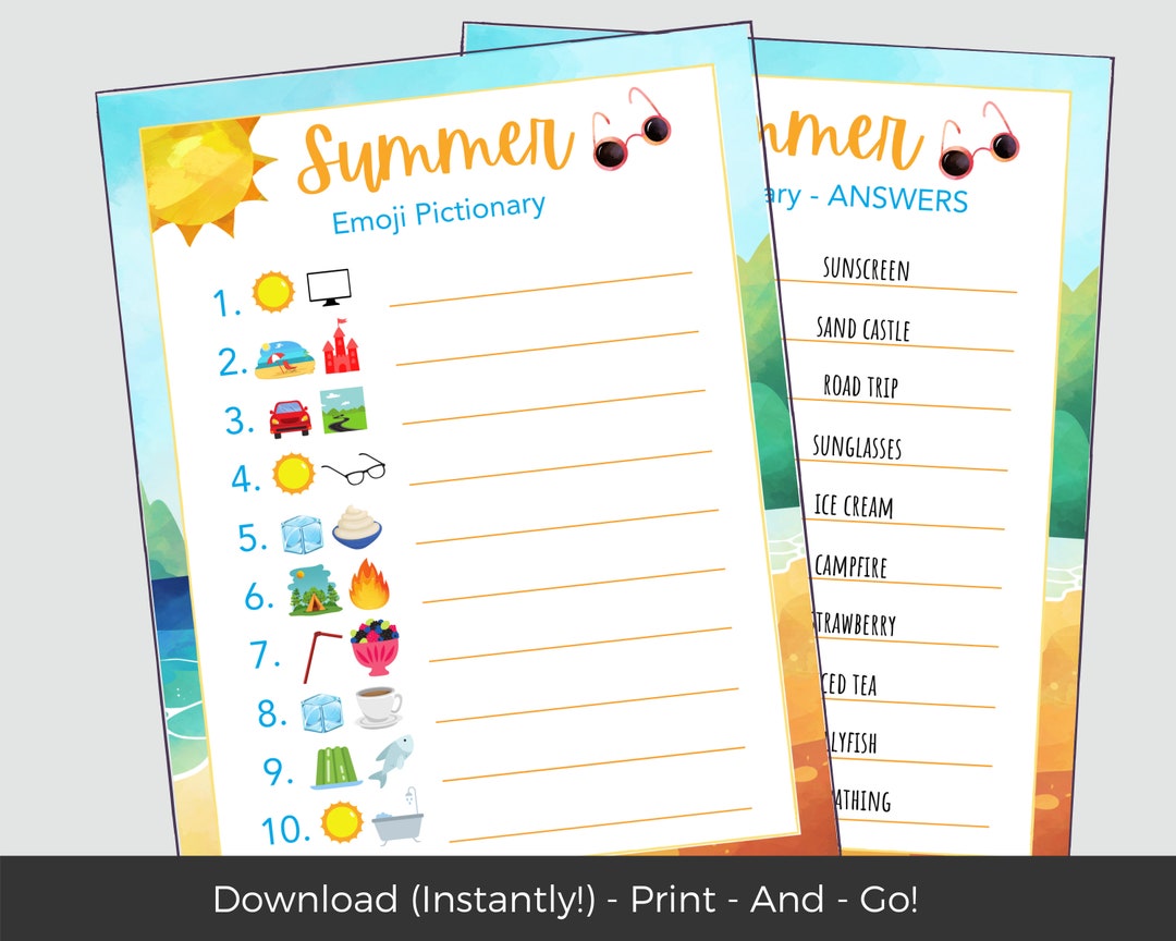 Summer Emoji Pictionary Game Printable Games for Kids Fun - Etsy