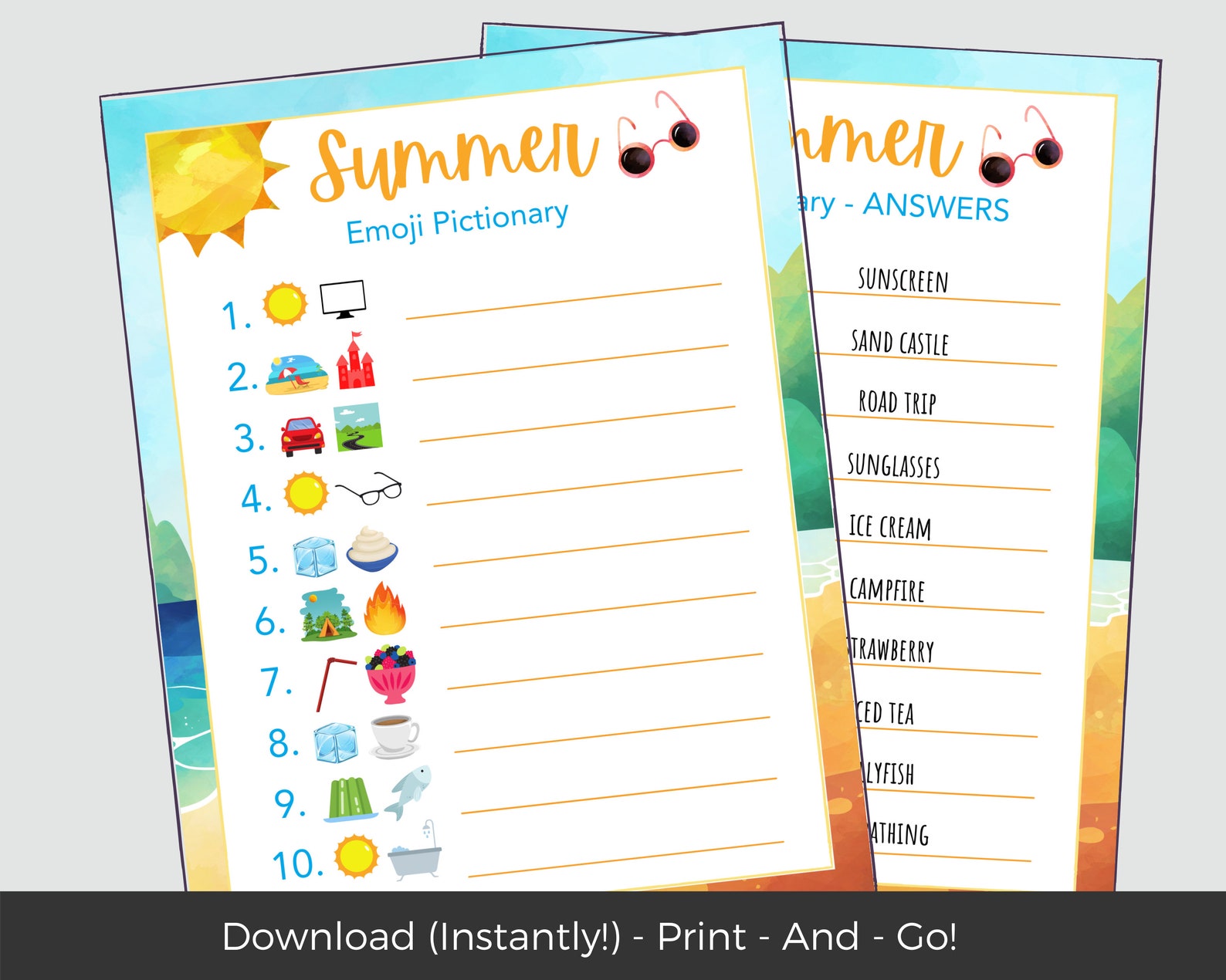 Summer Emoji Pictionary Game Printable Games for Kids Fun | Etsy