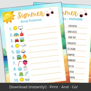 Summer Emoji Pictionary Game Printable Games for Kids Fun | Etsy