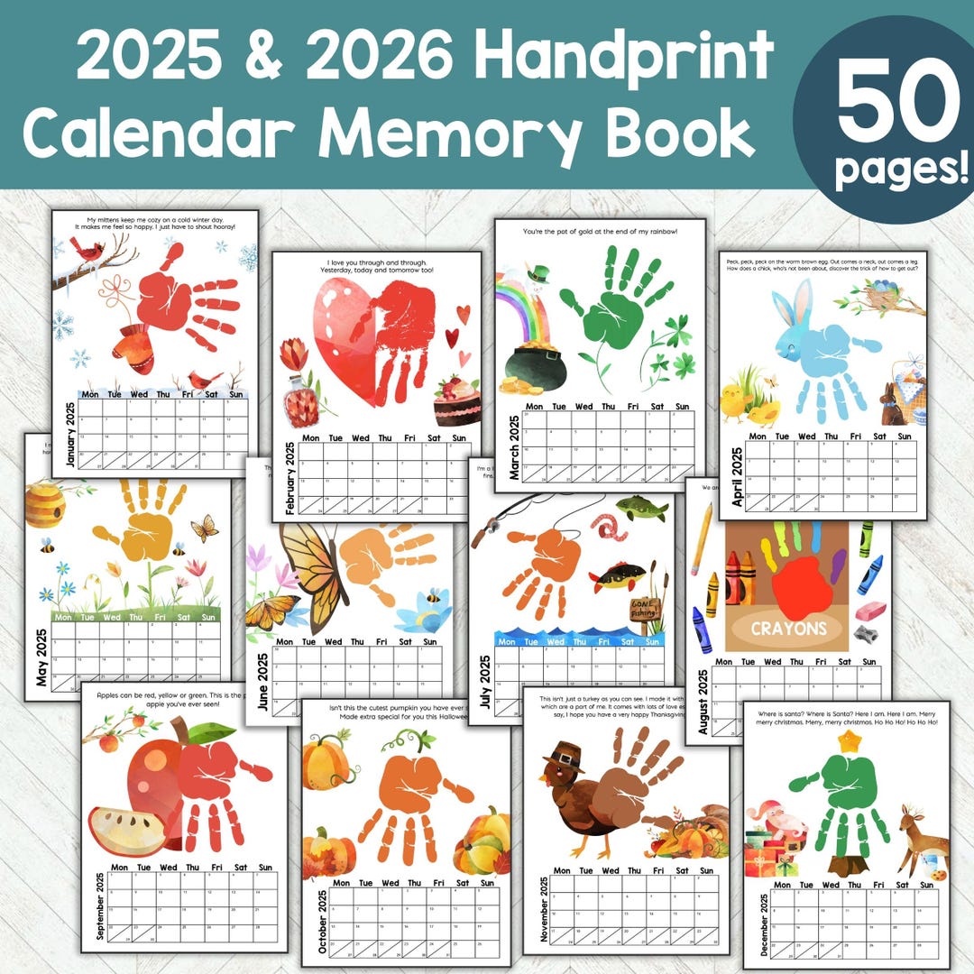 Handprint Calendar 2025 2026, Preschool Handprint Art Printable, 1st ...