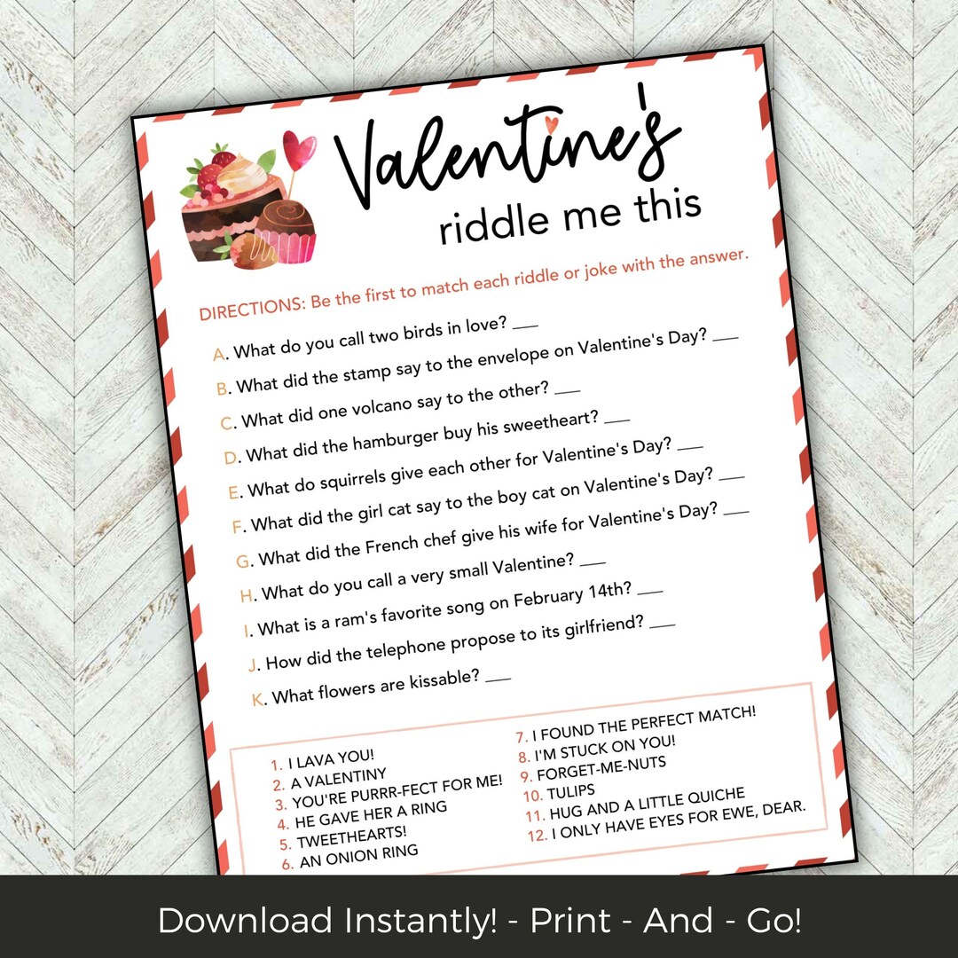 Valentines Riddle Trivia Game, Printable Valentine Day Games for Adults ...