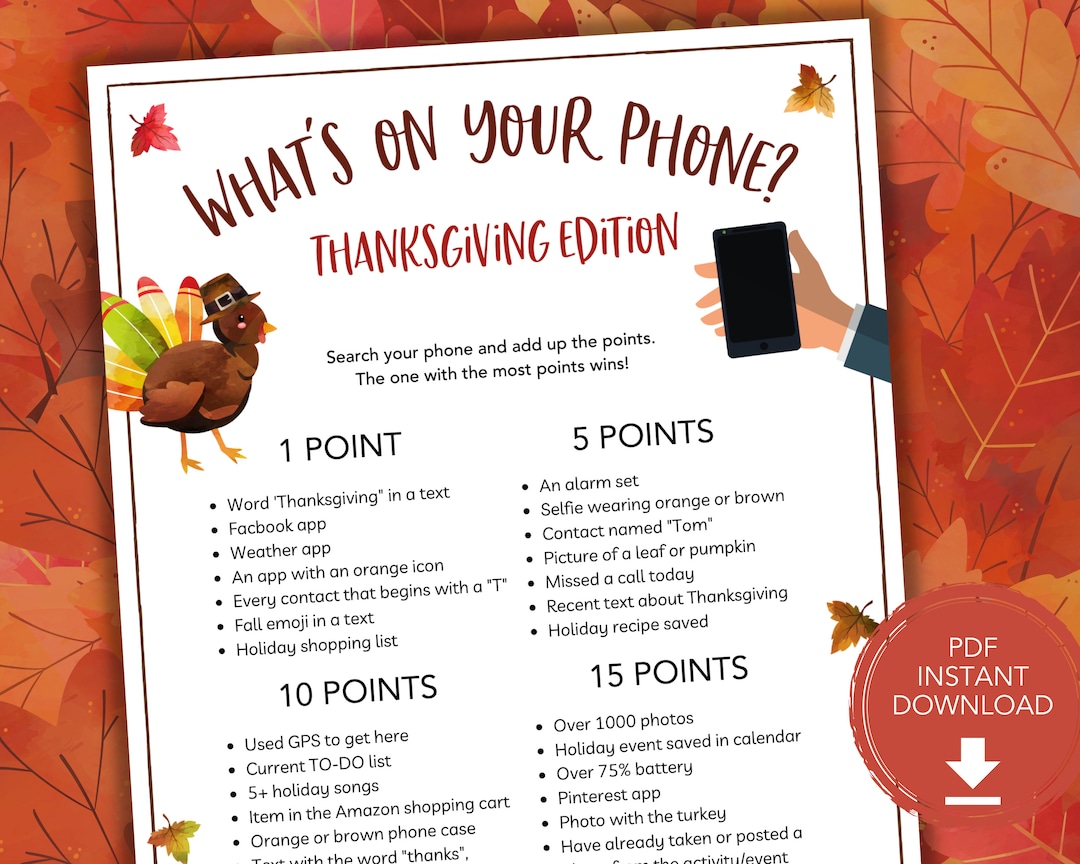 Whats on Your Phone Thanksgiving Game for Kids and Adult - Etsy