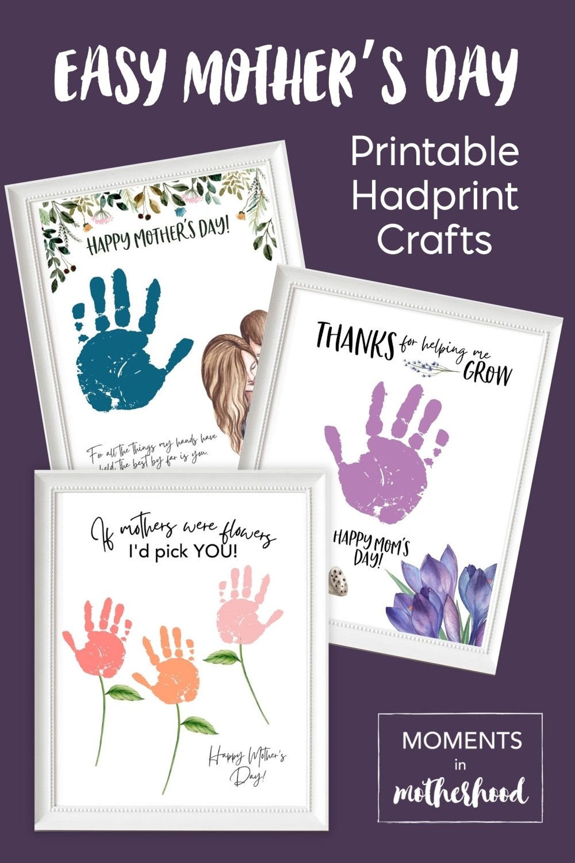 Mothers Day Flower Handprint Crafts for Kids, Mom Gift From Kids ...