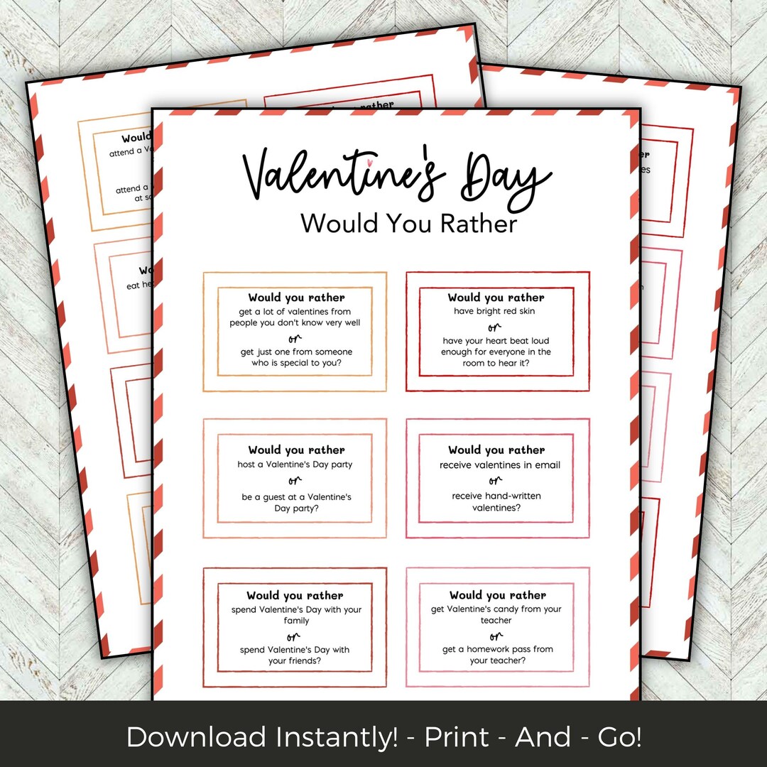 Valentines Would You Rather Game, Valentines Game for Kids, PDF Instant ...