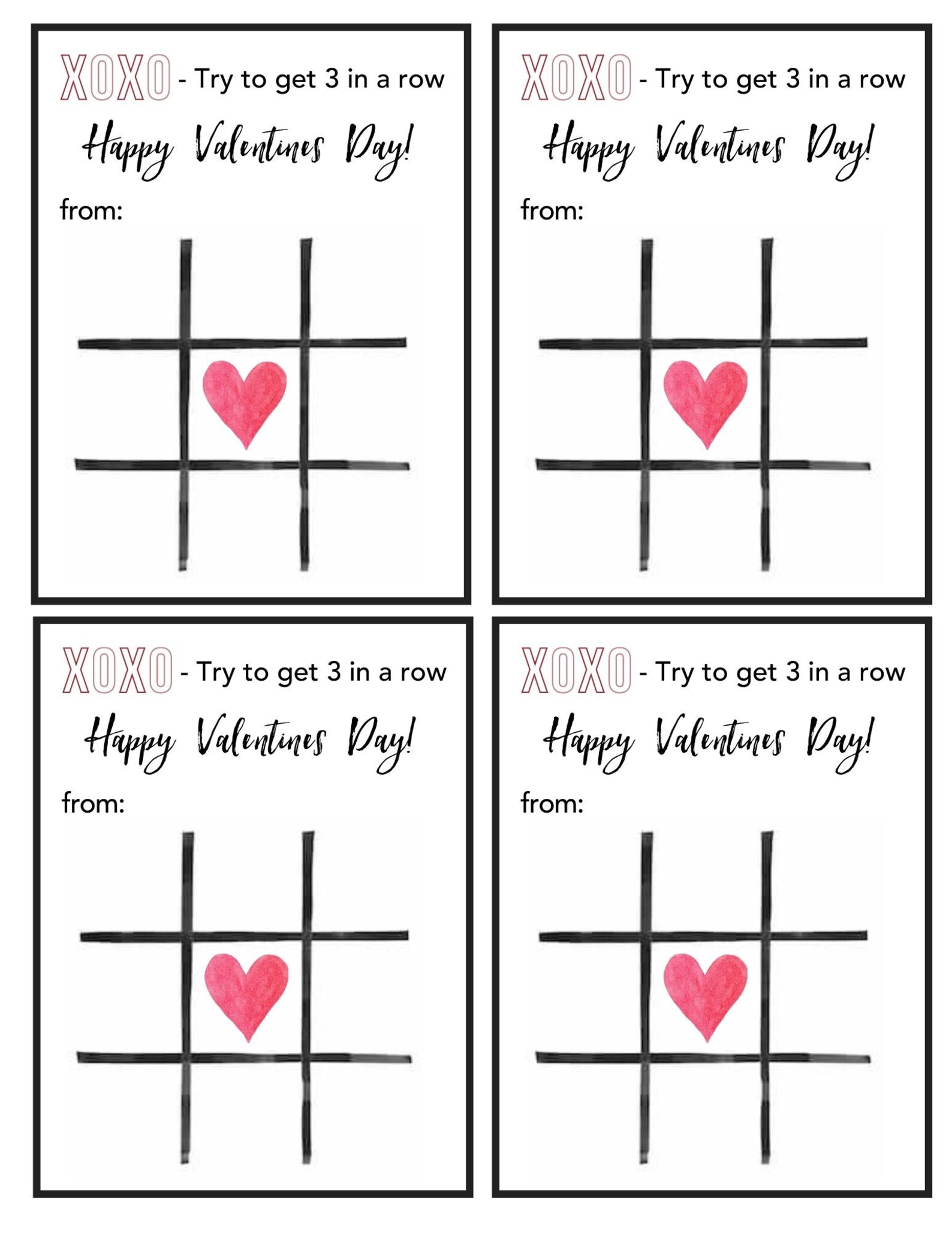 Tic Tac Toe Valentine Cards for Kids Valentine Printable - Etsy