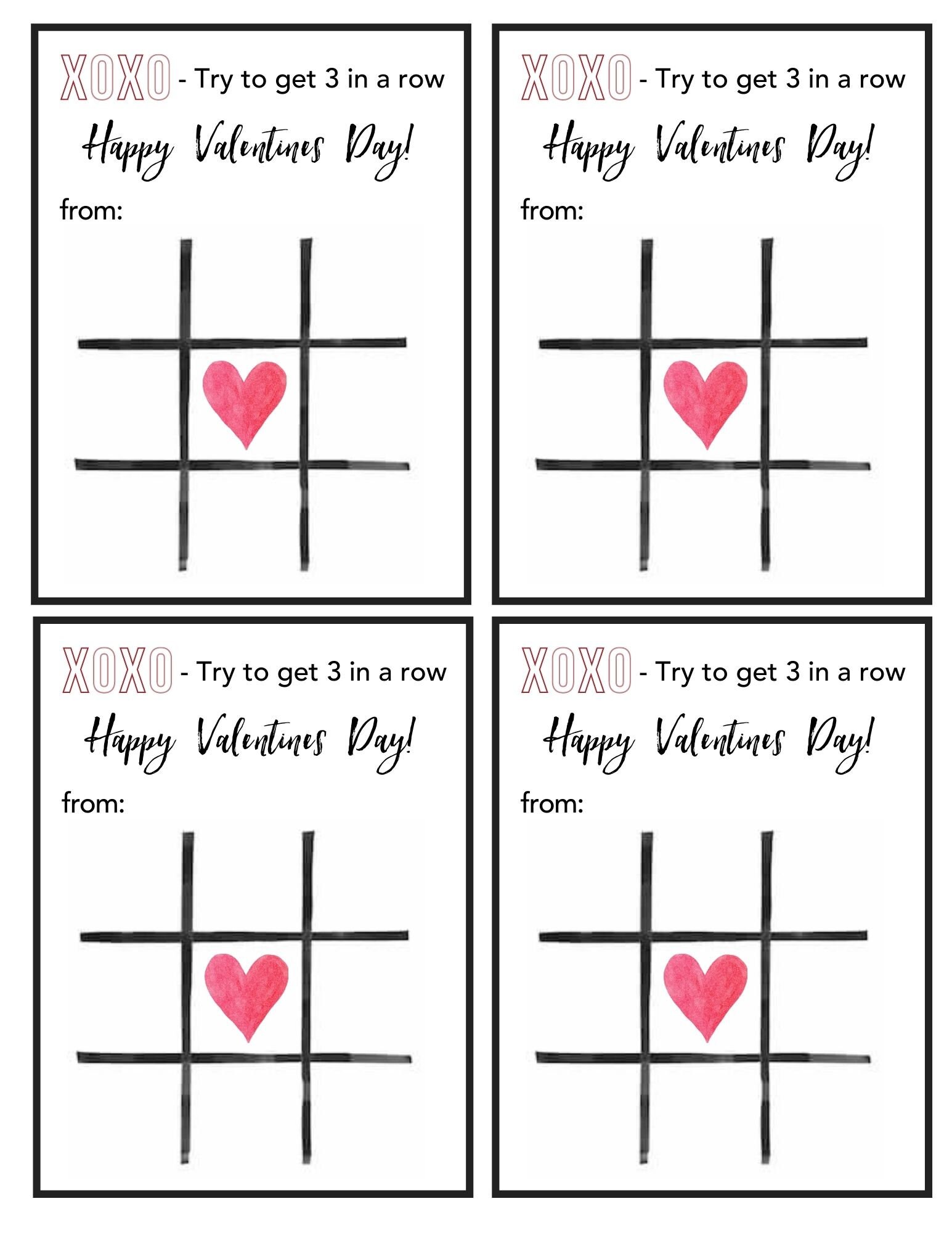 Tic Tac Toe Valentine Cards for Kids Valentine Printable - Etsy
